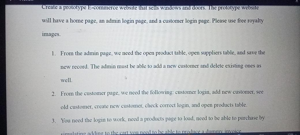 Solved Create a prototype E-commerce website that sells | Chegg.com