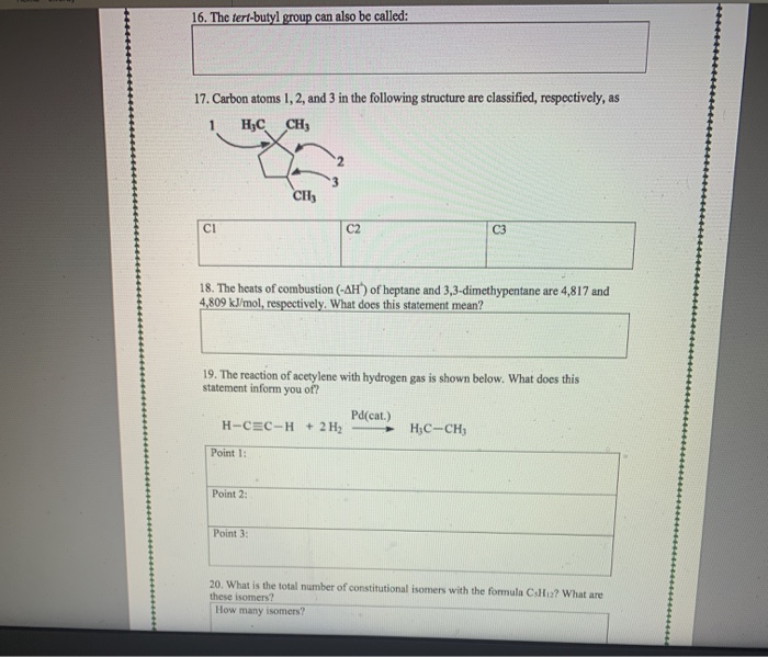 Solved 16. The tert-butyl group can also be called: 17. | Chegg.com