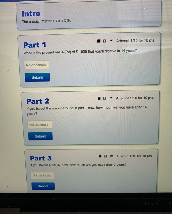 Solved Intro The annual interest rate is 5%. IB Attempt 1/10 | Chegg.com