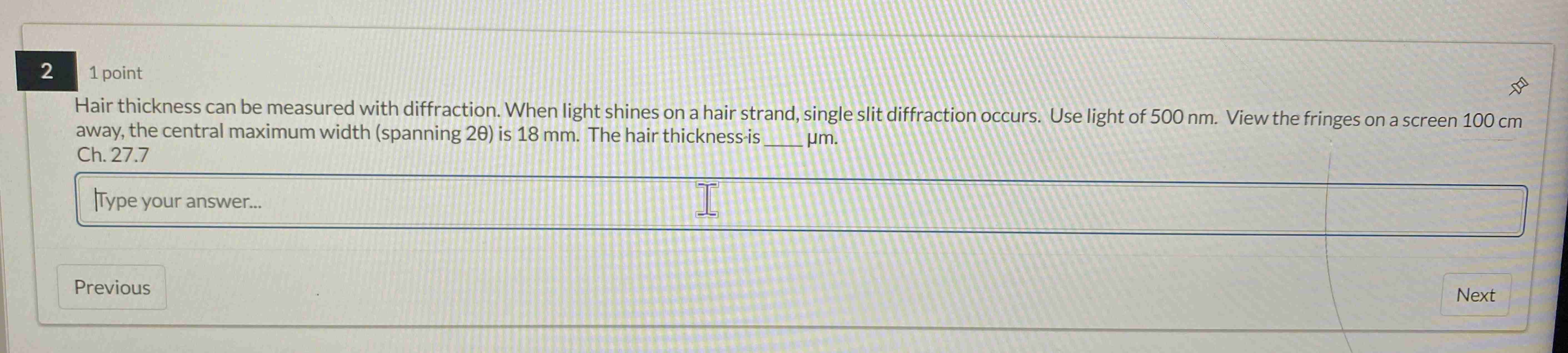 Solved Hair thickness can be measured with diffraction. When | Chegg.com