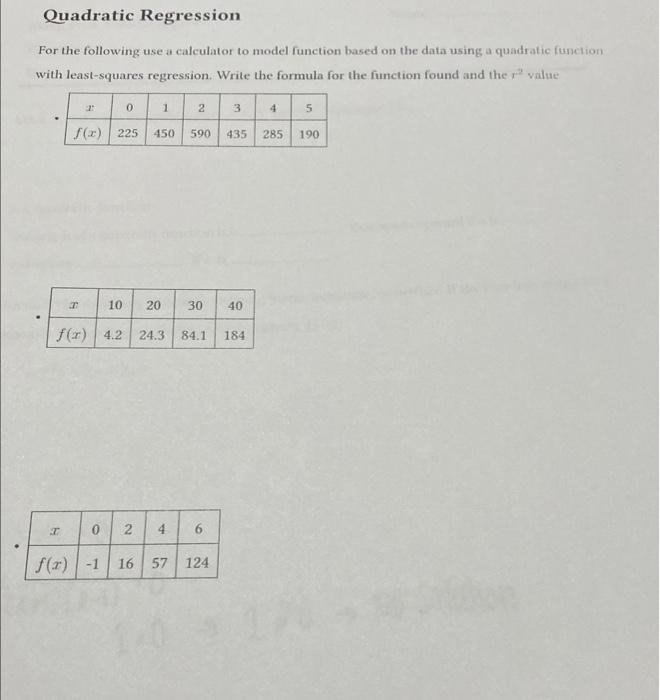 Solved Quadratic Regression For the following use a | Chegg.com