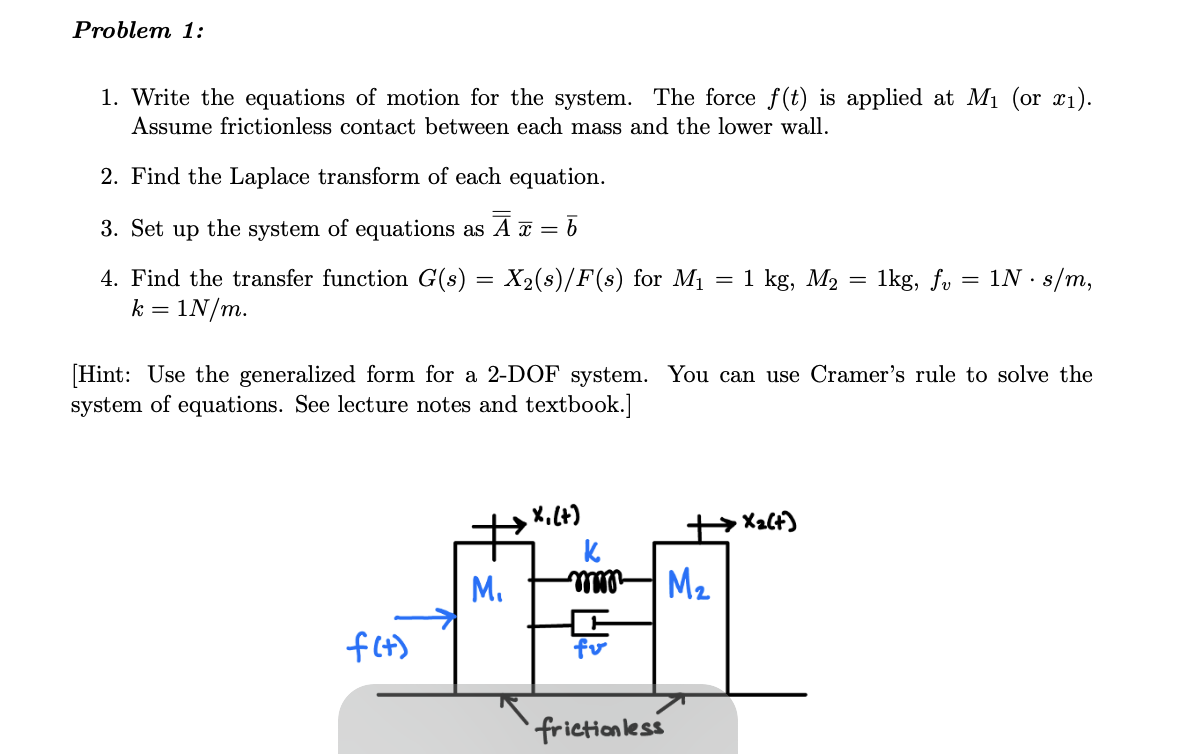 Solved Problem 1:Write the equations of motion for the | Chegg.com