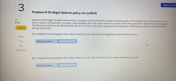 Solved Problem 6-10 (Algo) Optimal policy mix [LO6-5] Assume | Chegg.com