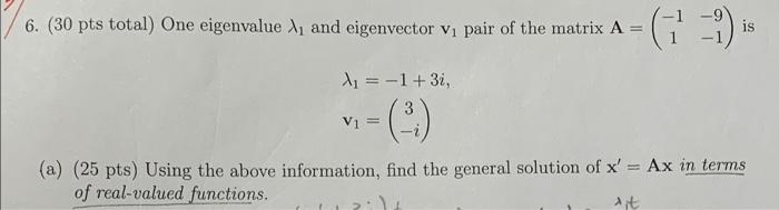 Solved 6. (30 pts total) One eigenvalue λ1 and eigenvector | Chegg.com