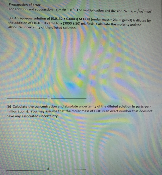 Solved Propagation of error: For addition and subtraction | Chegg.com