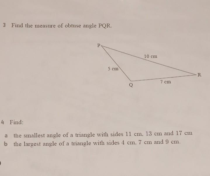 Solved 3 Find the measure of obtuse angle PQR. 4 Find: a the | Chegg.com