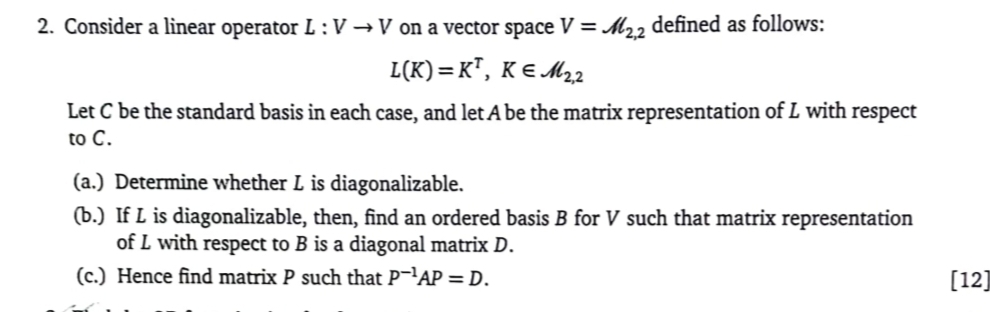 Consider a linear operator L:V→V ﻿on a vector space | Chegg.com