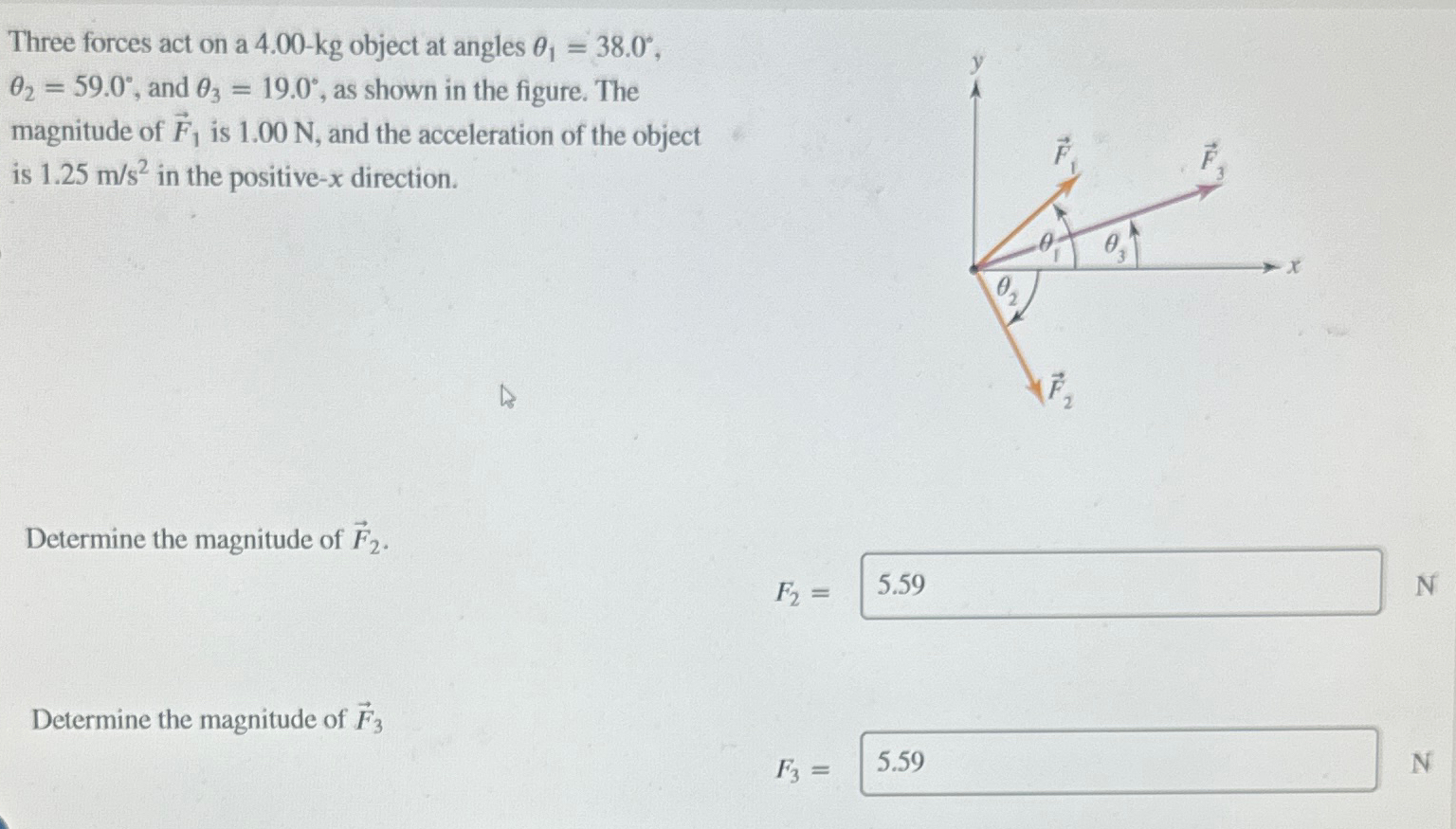 Solved Three forces act on a 4.00-kg ﻿object at angles | Chegg.com