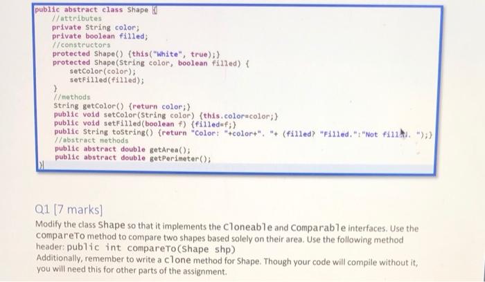 Solved public abstract class Shape //attributes private | Chegg.com