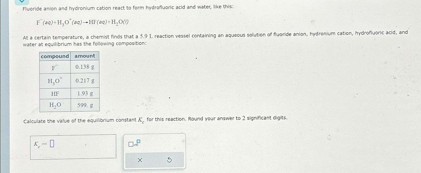 Solved Fluoride anion and hydronium cation react to form | Chegg.com