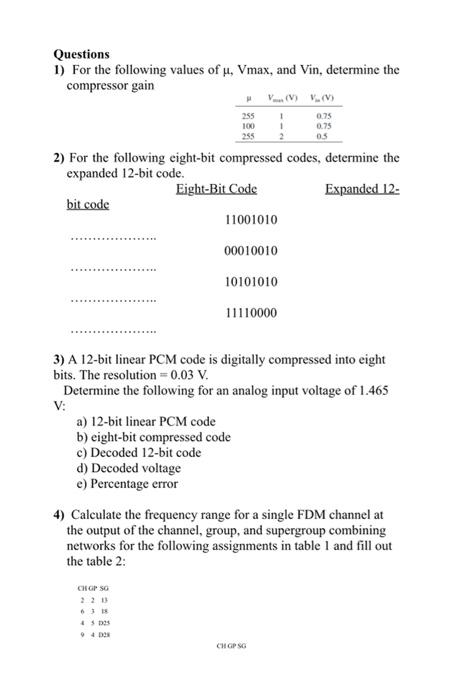 Solved Questions 1) For the following values of u, Vmax, and | Chegg.com