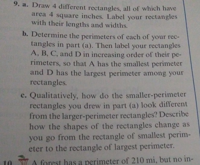 Solved 9. a. Draw 4 different rectangles, all of which have | Chegg.com