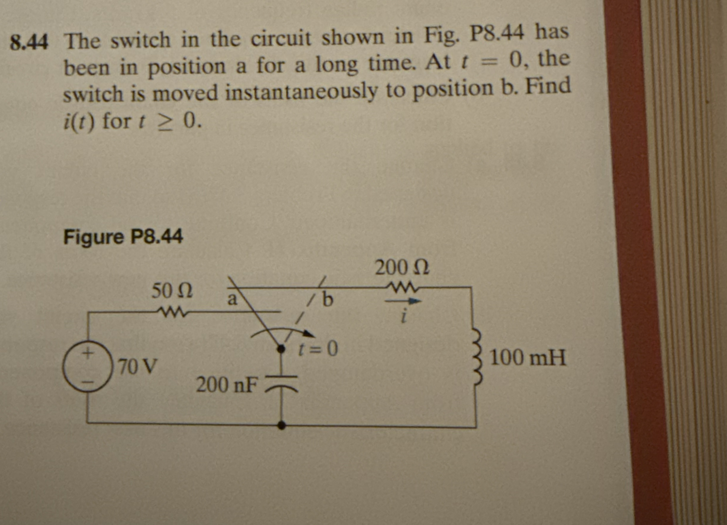 Solved 8.44 ﻿The switch in the circuit shown in Fig. P8.44 | Chegg.com