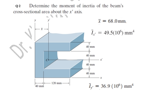 [Solved]: Q2 Determine the moment of inertia of the beam'