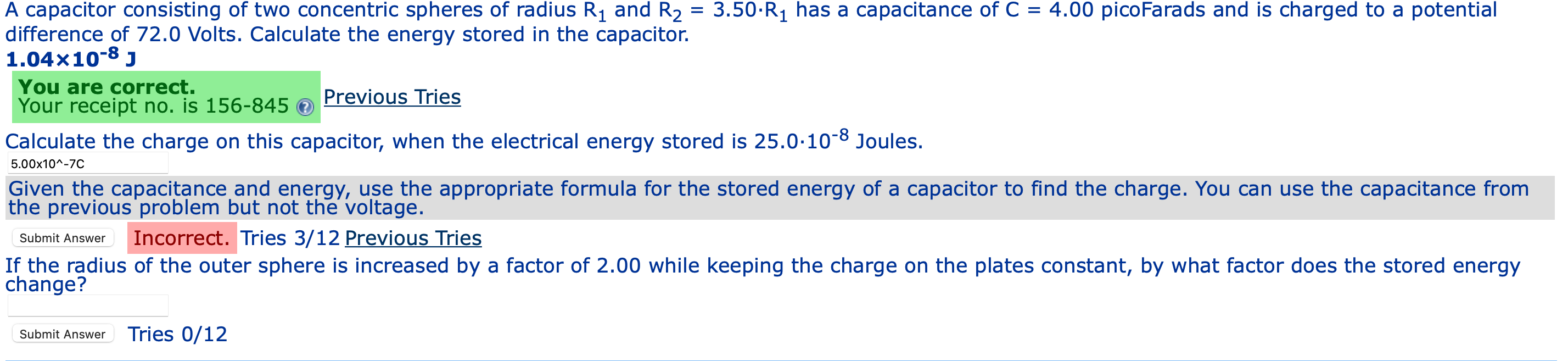 Solved A capacitor consisting of two concentric spheres of | Chegg.com