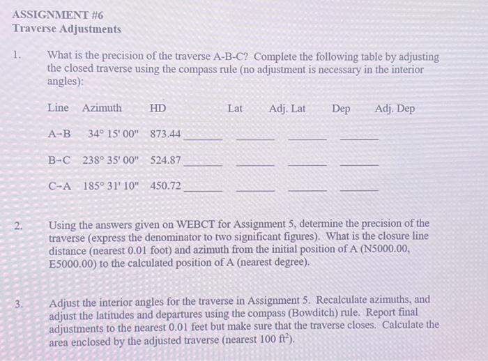 Solved What is the precision of the traverse A-B-C? Complete | Chegg.com