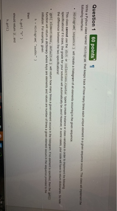 Solved Question 1 60 points 11 Write a Python class named | Chegg.com