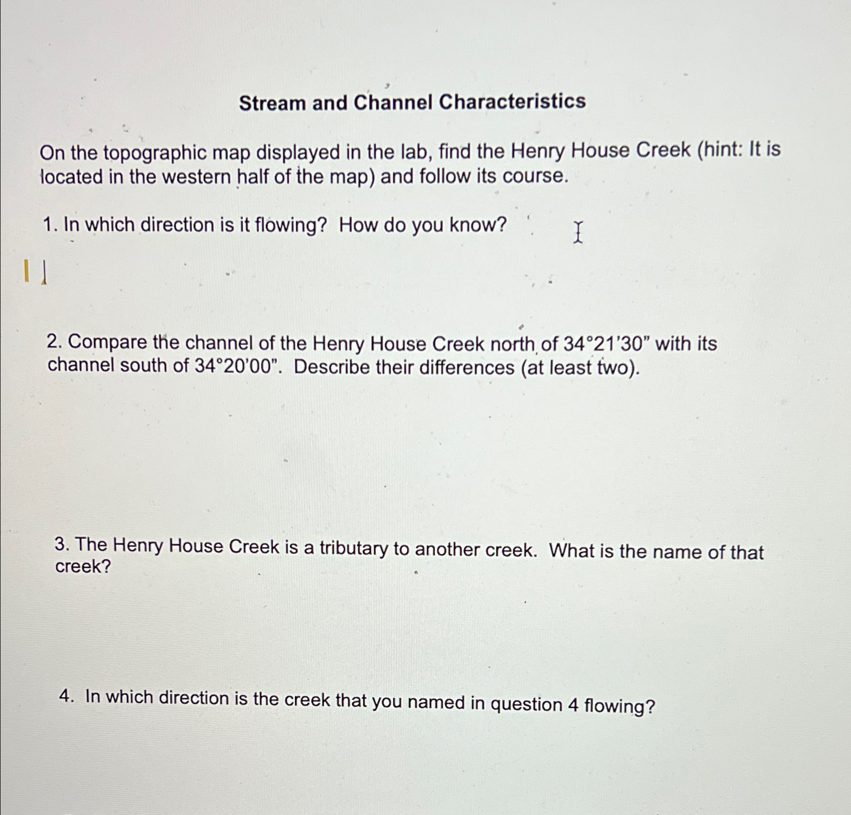 Solved Stream and Channel CharacteristicsOn the topographic | Chegg.com