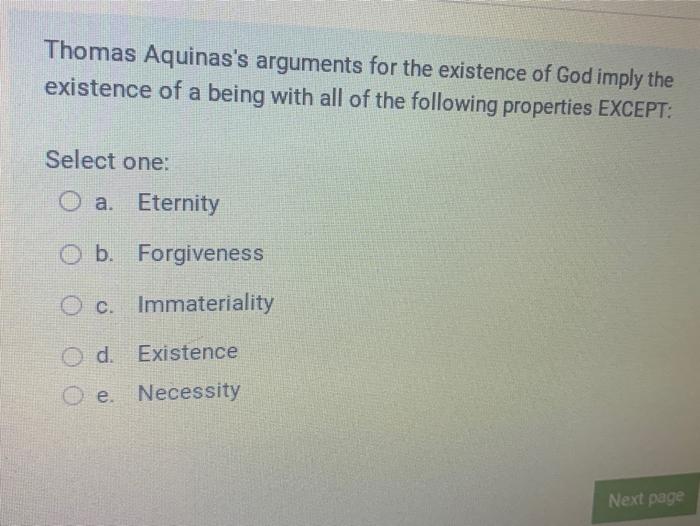 Solved Thomas Aquinas's arguments for the existence of God | Chegg.com