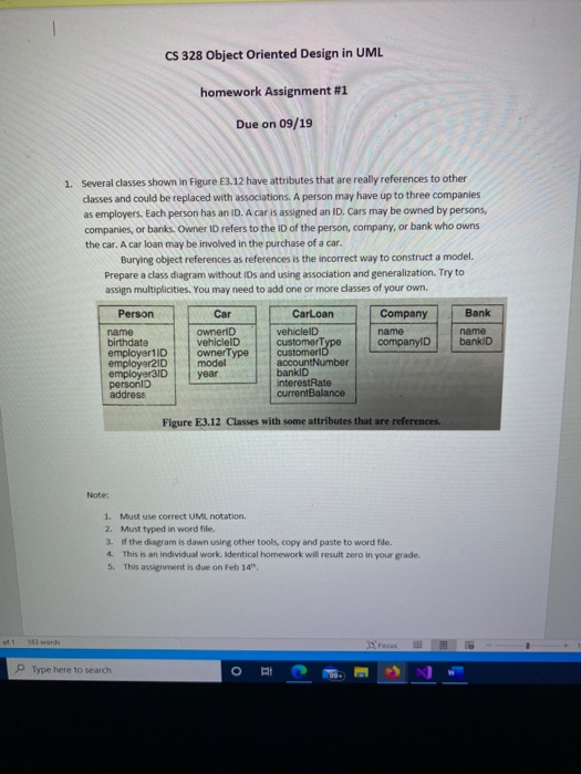 CS 328 Object Oriented Design in UML homework | Chegg.com