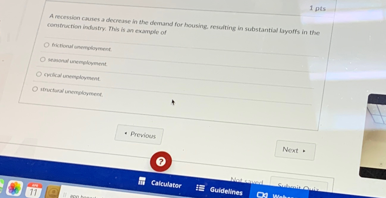 Solved 1 ﻿ptsA recession causes a decrease in the demand for | Chegg.com