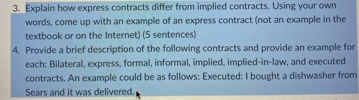 3. Explain how express contracts differ from implied | Chegg.com