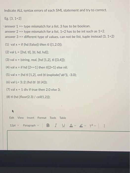 Indicate ALL syntax errors of each SML statement and | Chegg.com
