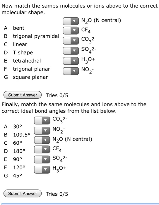 Solved Now match the sames molecules or ions above to the | Chegg.com