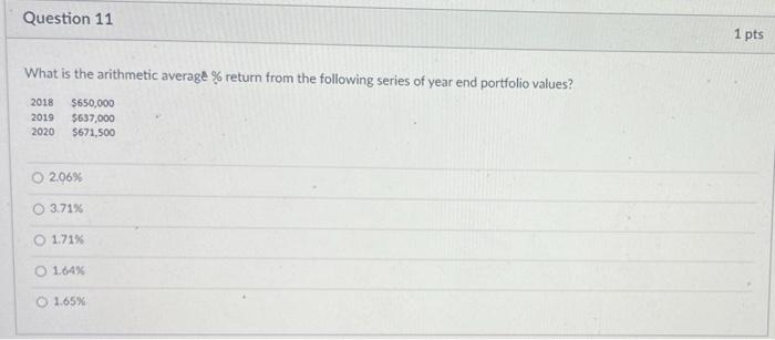 Solved What is the arithmetic average % return from the | Chegg.com