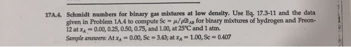 17A.4. Schmidt numbers for binary gas mixtures at low | Chegg.com