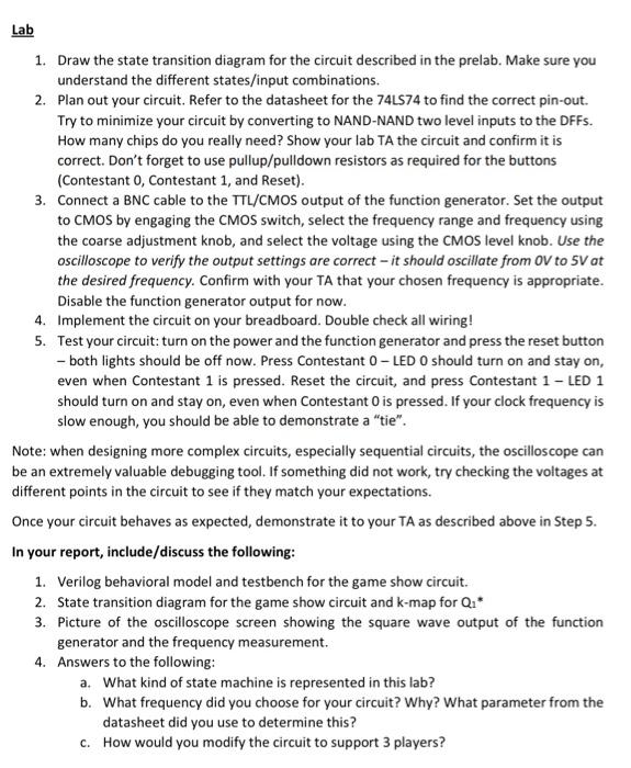 Solved Lab 1. Draw the state transition diagram for the | Chegg.com