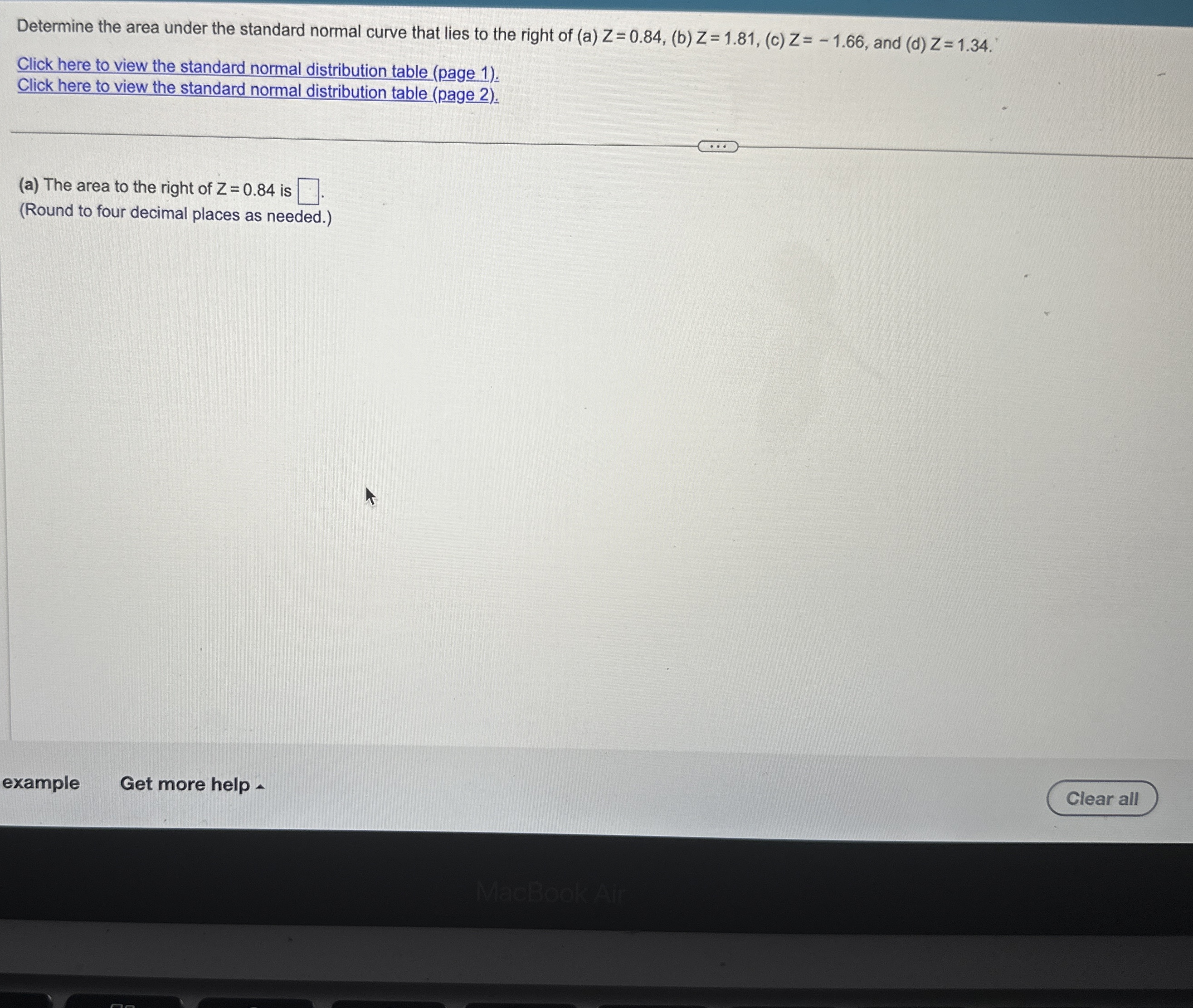 Solved Determine the area under the standard normal curve | Chegg.com