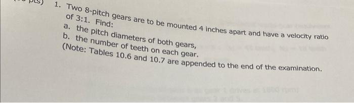 Solved 1. Two 8-pitch gears are to be mounted 4 inches apart | Chegg.com