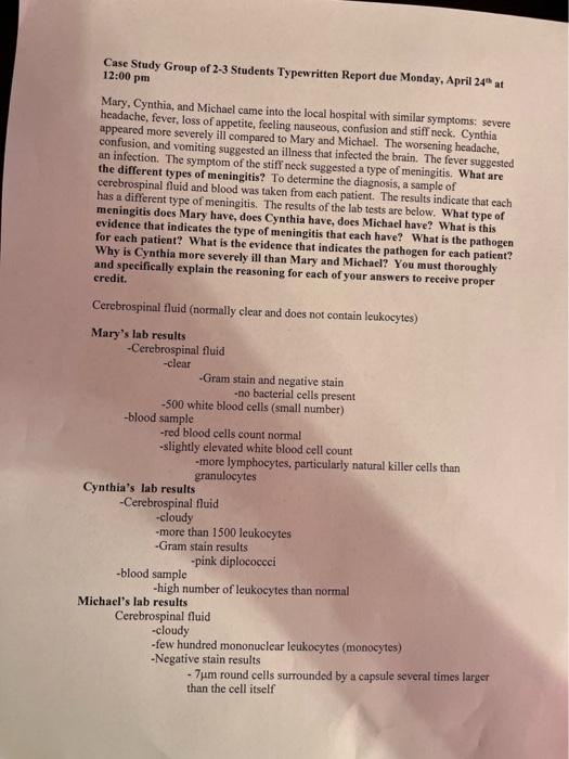 Solved Case Study Group of 2-3 Students Typewritten Report | Chegg.com