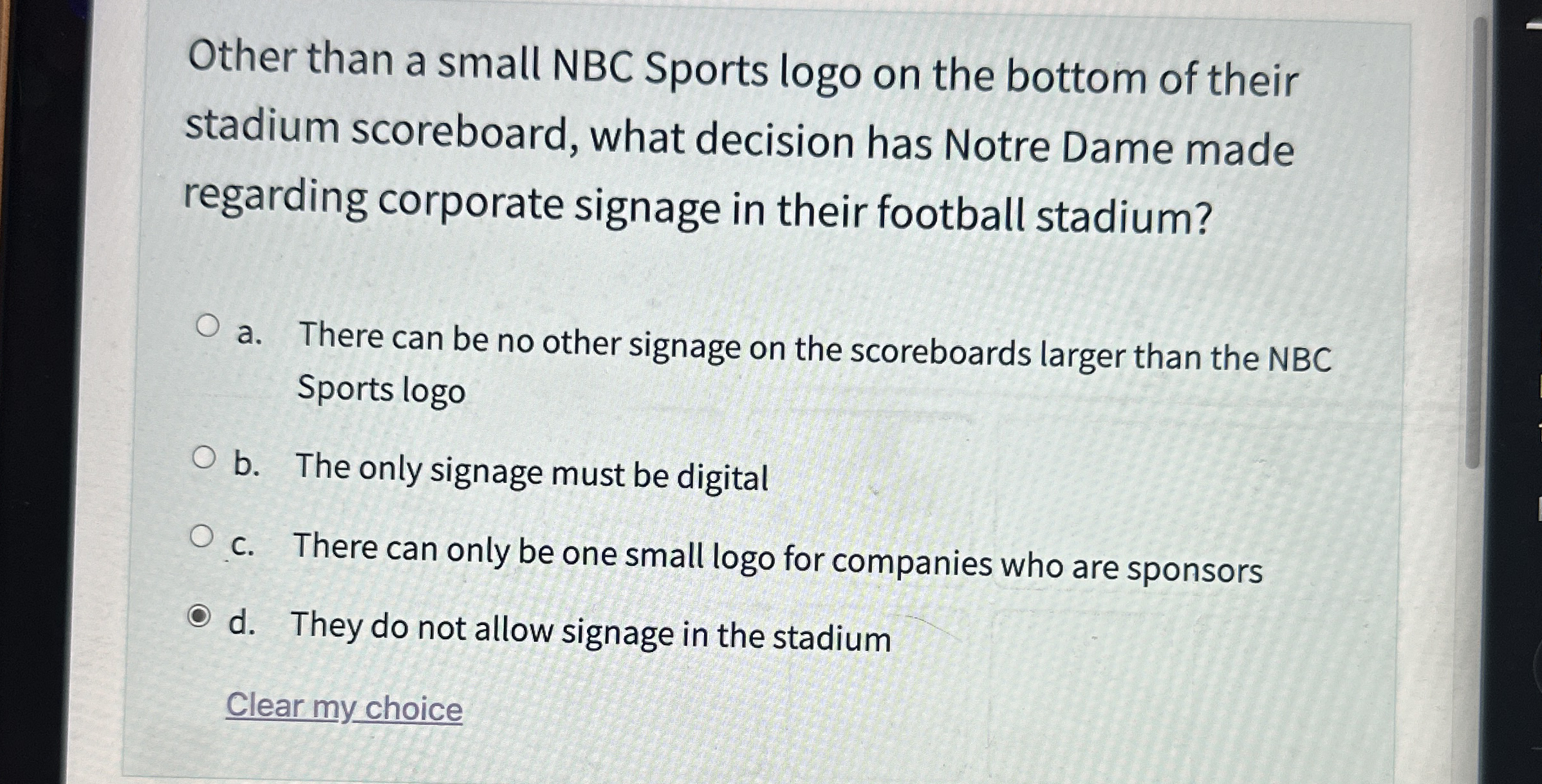 Solved Other than a small NBC Sports logo on the bottom of | Chegg.com