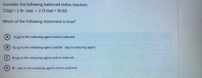 Solved Consider the following balanced redox reaction. | Chegg.com