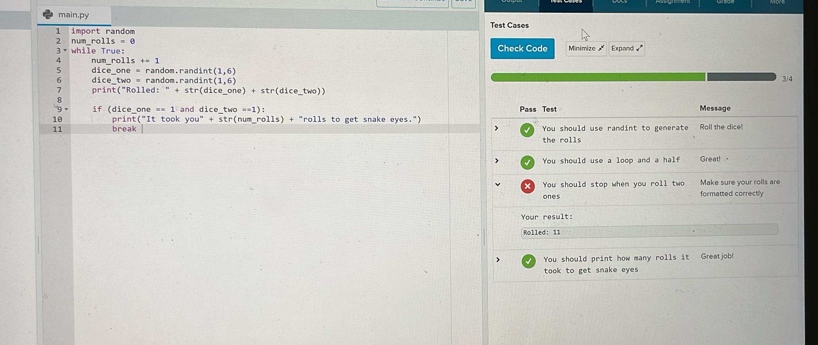 Solved main.pyimport randomnum_rolls =0while True:num_rolls | Chegg.com