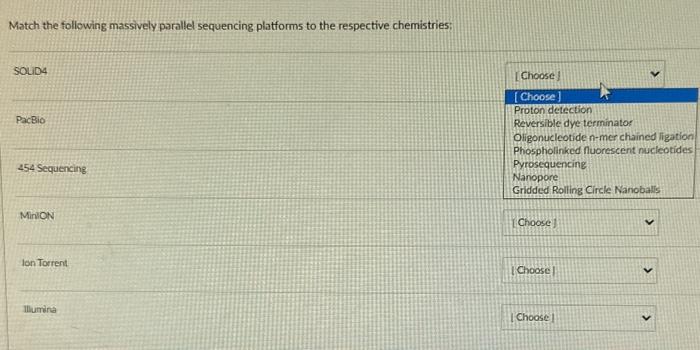 Solved Match the following massively parallel sequencing | Chegg.com