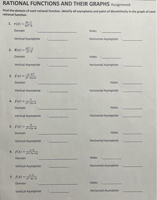 Solved Find the domain of each rational function. Identify | Chegg.com
