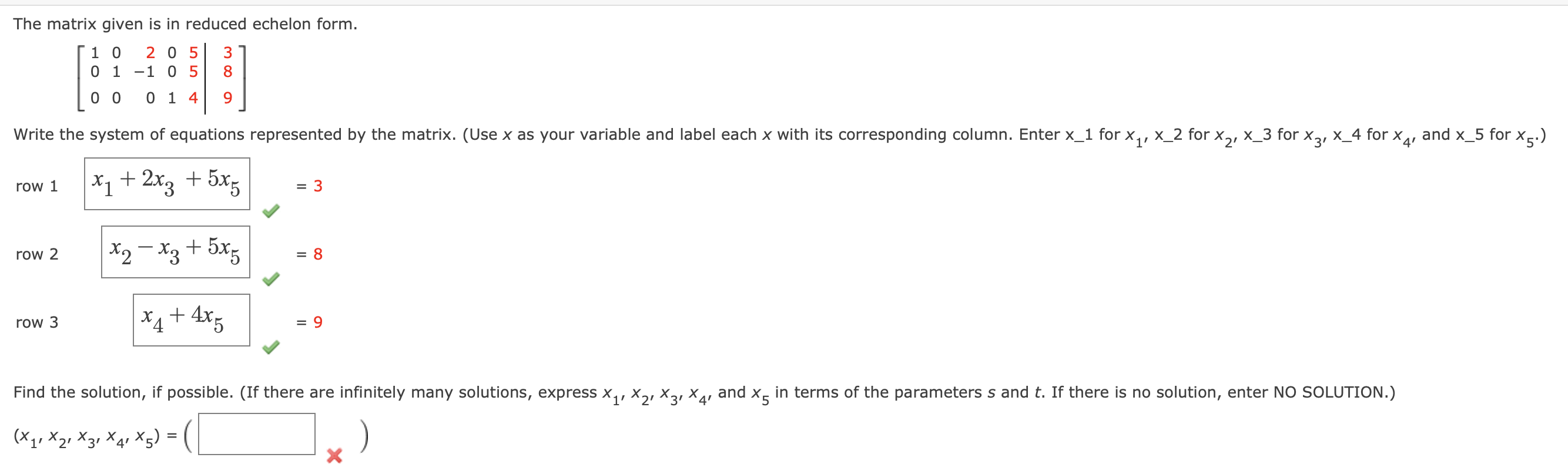 Solved The matrix given is in reduced echelon form.Write the | Chegg.com