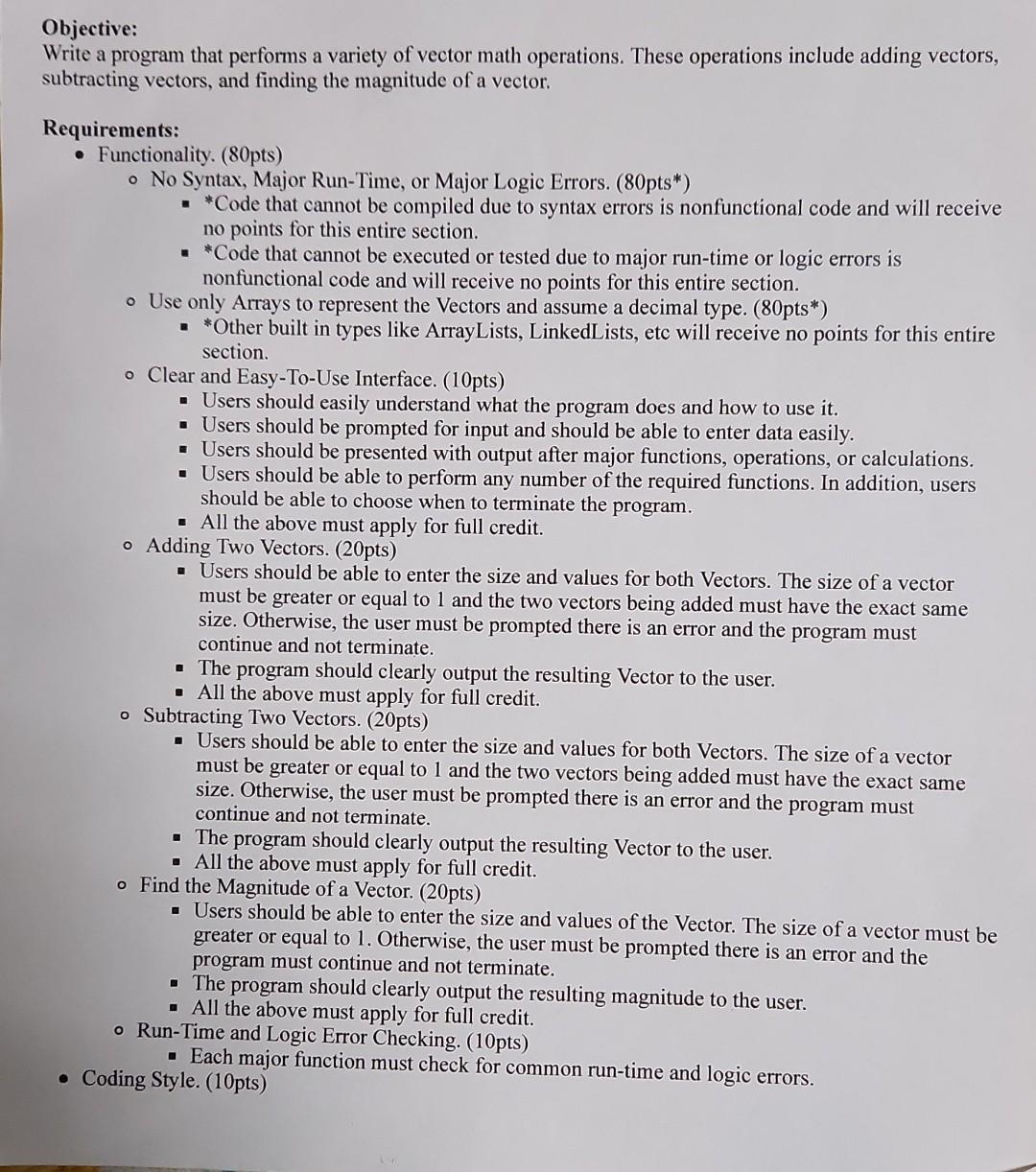 Solved jective: te a program that performs a variety of | Chegg.com
