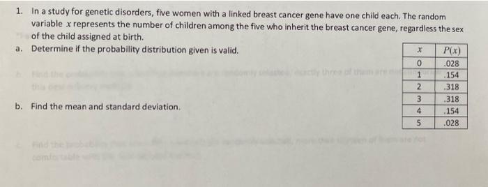 Solved 1. In a study for genetic disorders, five women with | Chegg.com