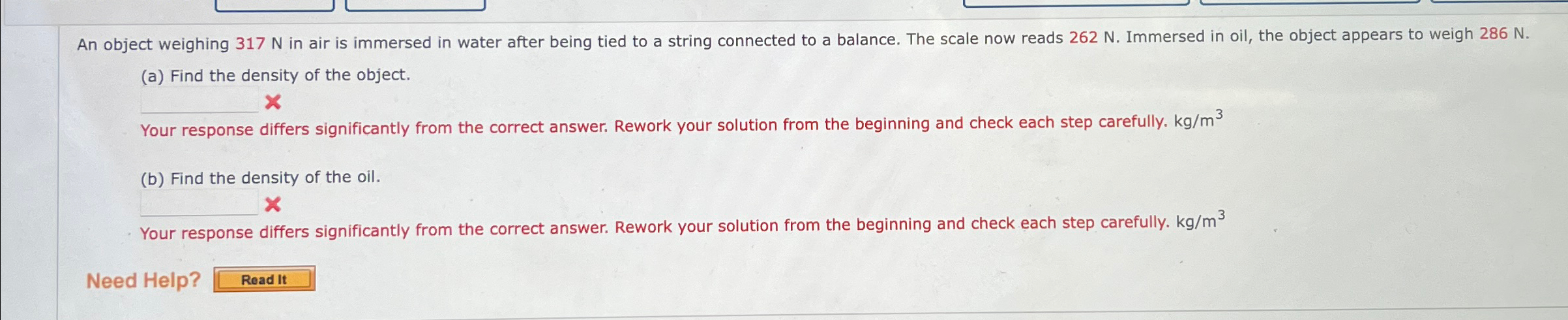 Solved An object weighing 317N ﻿in air is immersed in water | Chegg.com