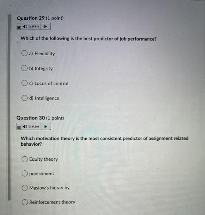 Solved Question 29 (1 point) Listen Which of the following | Chegg.com