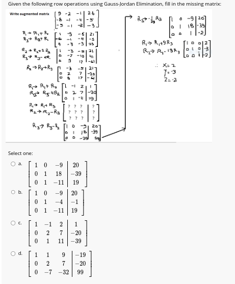 Solved Given the following row operations using Gauss-Jordan | Chegg.com