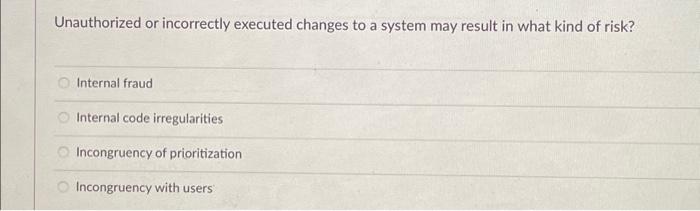 Solved Unauthorized or incorrectly executed changes to a | Chegg.com