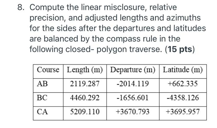 Solved 8 Compute The Linear Misclosure Relative Precision