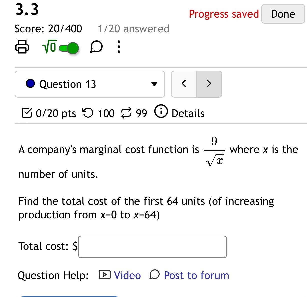 Solved 3.3Progress savedScore: 20/400 1/20 ﻿answered02 :020 | Chegg.com