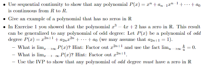 Solved Use sequential continuity to show that any polynomial | Chegg.com