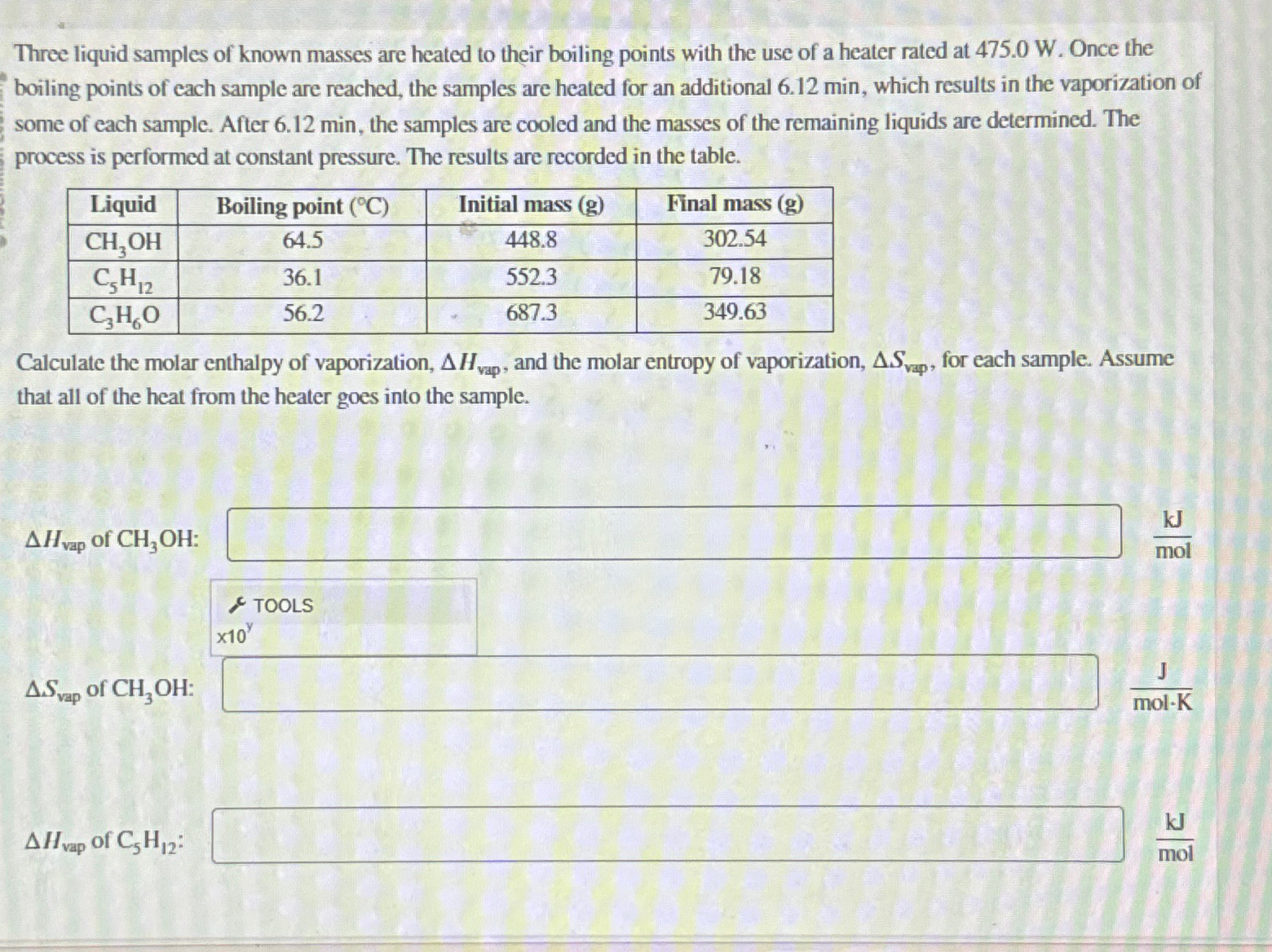 Solved Three liquid samples of known masses are heated to | Chegg.com
